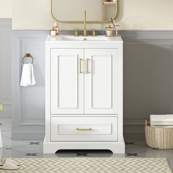 24" Bathroom Vanity with Sink and 1 Divider Drawer, Solid Wood Base ...