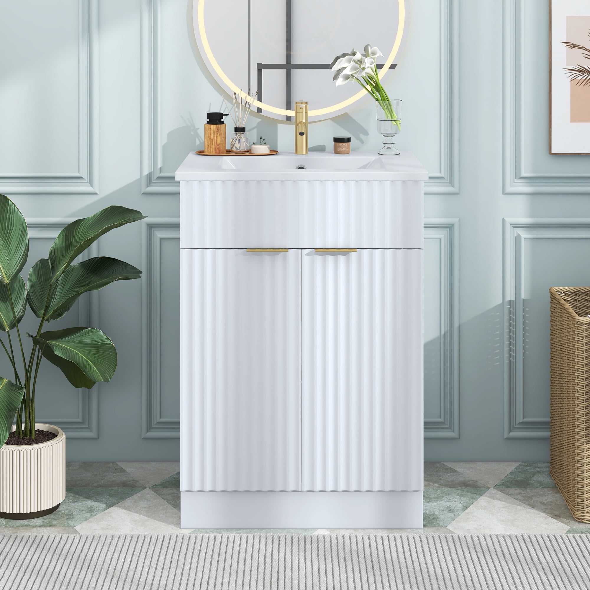 24" Bathroom Vanity with Sink,Double Door Bathroom Storage Vanity with ...