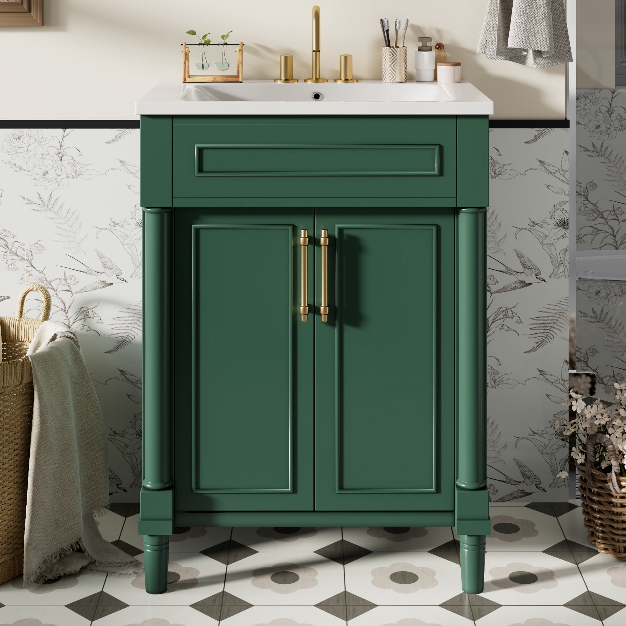 24" Bathroom Vanity with Integrated Ceramic Sink, Bathroom Cabinet with ...
