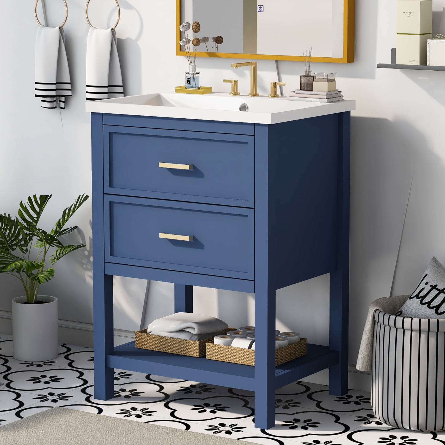 24‘‘ Bathroom Vanity with Top Sink Modern Bathroom Storage Cabinet with ...