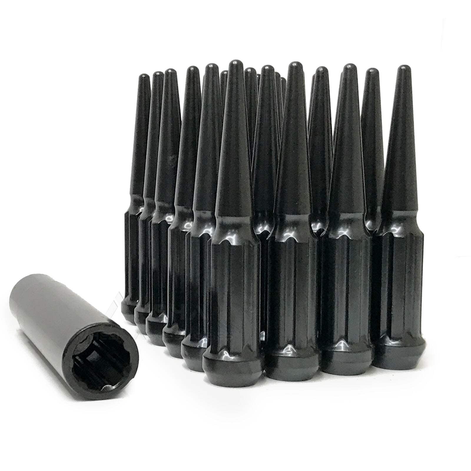 24 Black 14x1.5 Spline Spike Lug Nuts For Chevy GMC Silverado Sierra ...