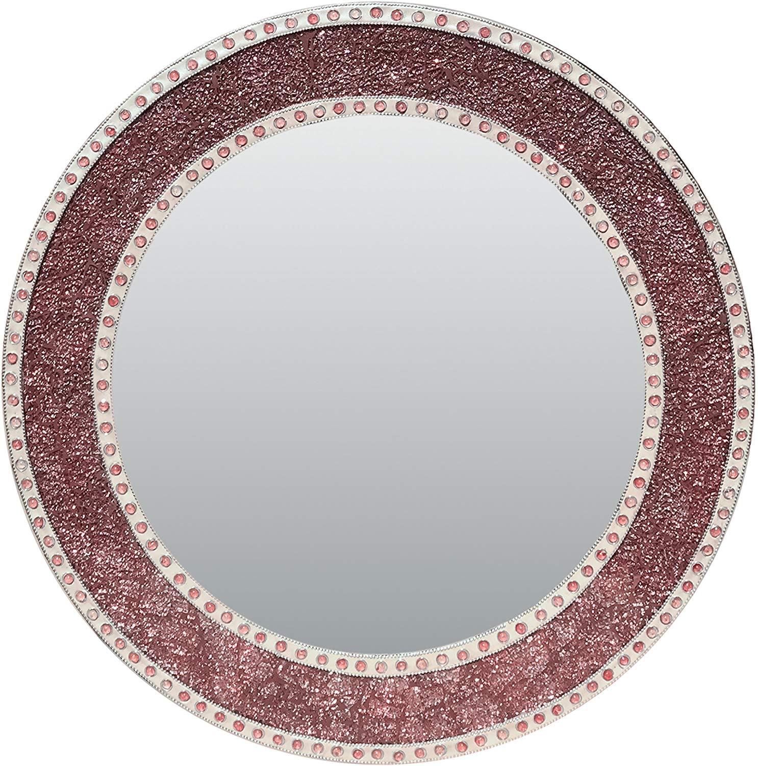 24" Blush/Rose Gold Mosaic Framed Wall Mirror, Round Crackled Glass ...