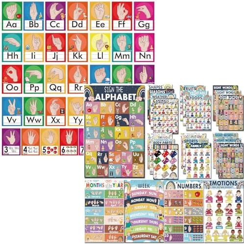 24 Boho ASL Posters - 36ASL Alphabet Bulletin Board Set$$Office ...