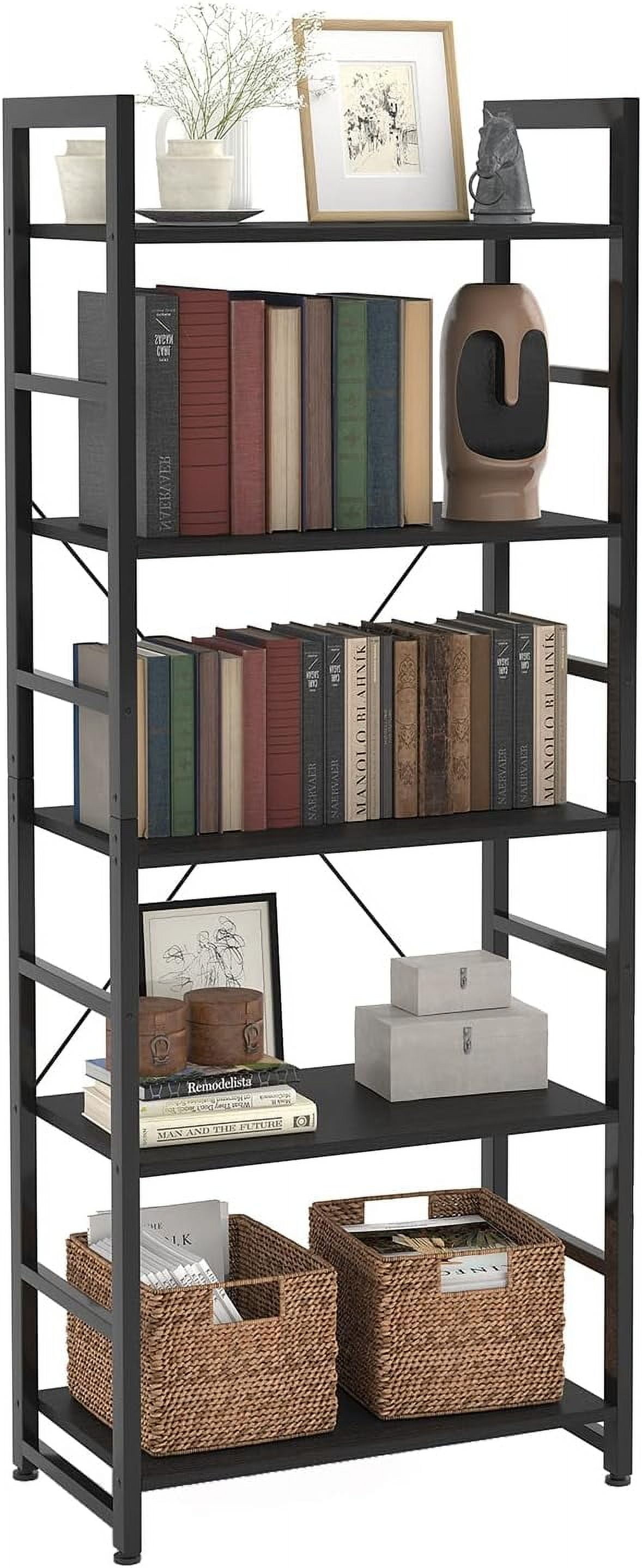 24" Bookshelf, 5-Tier Ladder Shelf, Industrial Bookcase, Wooden and ...