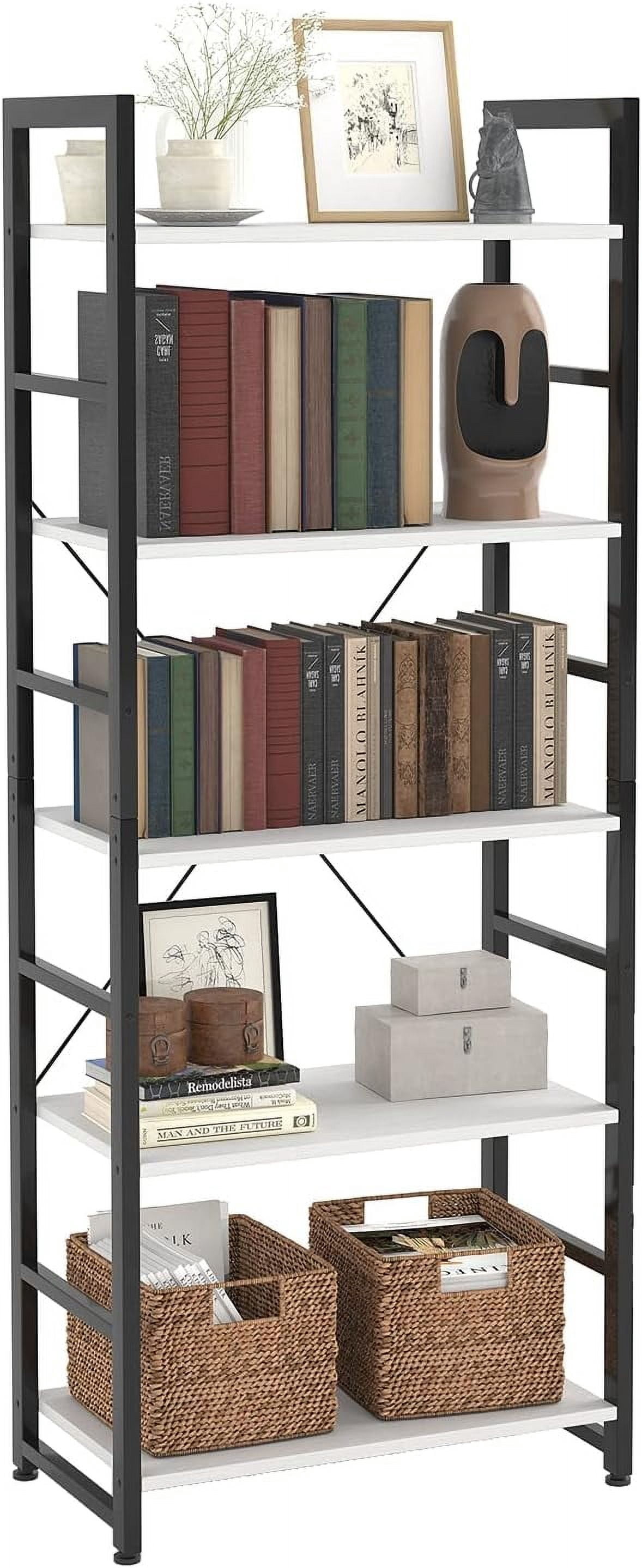 24" Bookshelf, 5-Tier Ladder Shelf, Industrial Bookcase, Wooden and ...