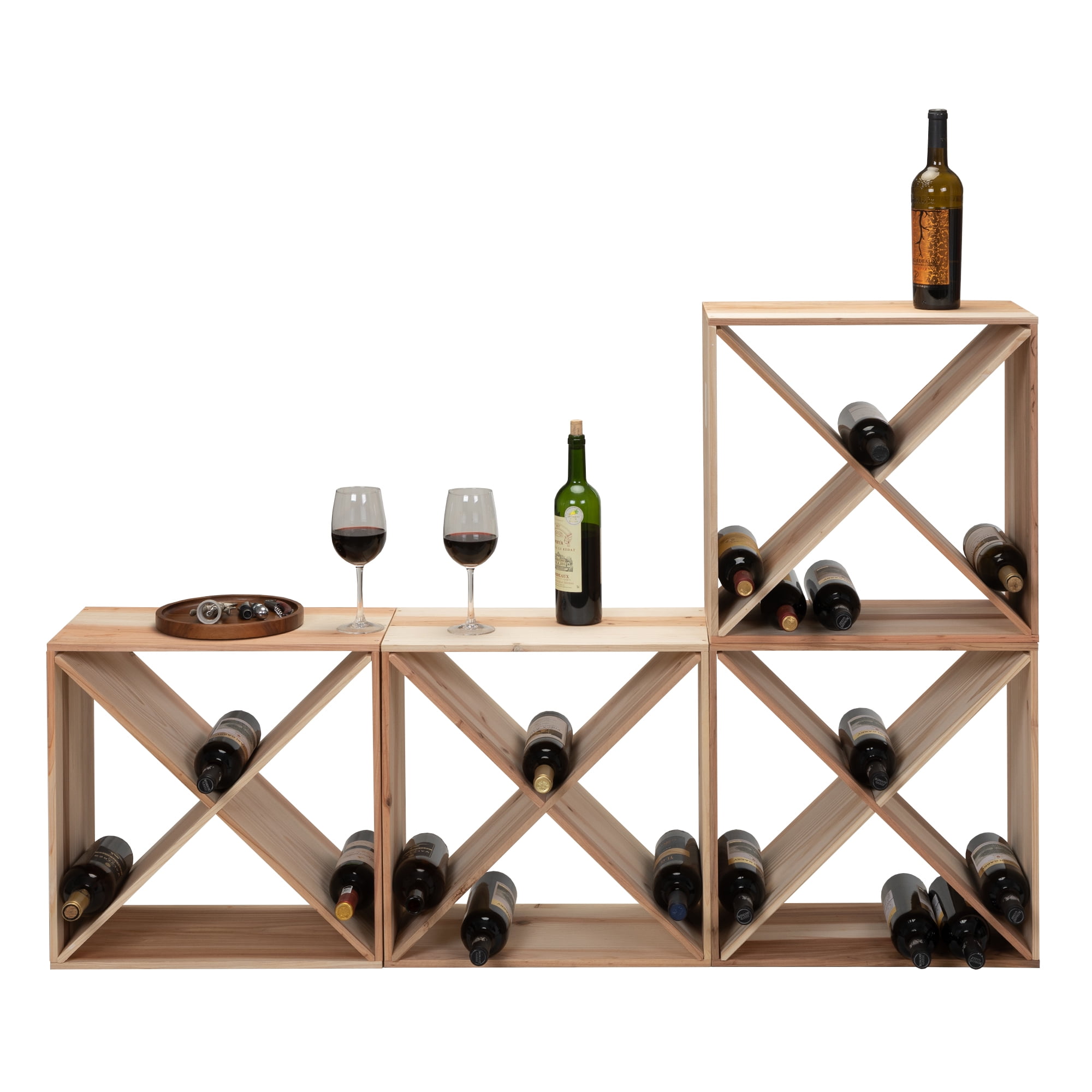 24 Bottle Modular Wine Rack, Stackable Wine Storage Cube for Bar Cellar ...