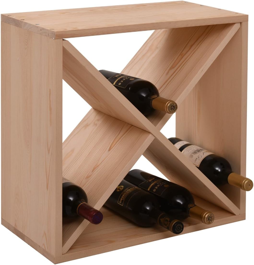 24-Bottle Modular Wine Rack with X-Shelf, Wood Cube Bar Display Rack ...