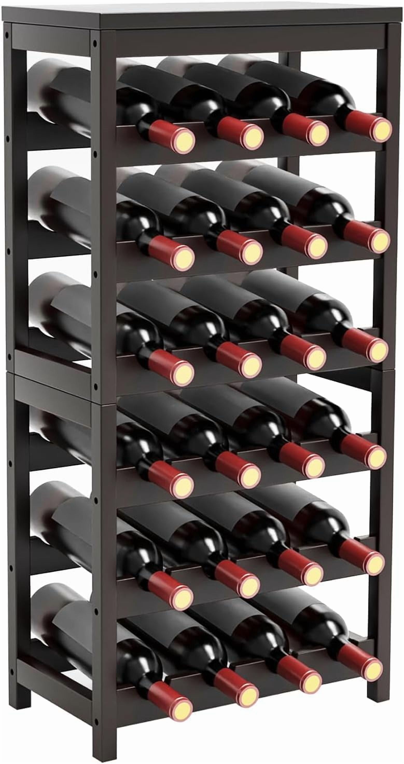 24-Bottle Wine Rack Freestanding Floor, 6-Tier Bamboo Wine Display Rack ...