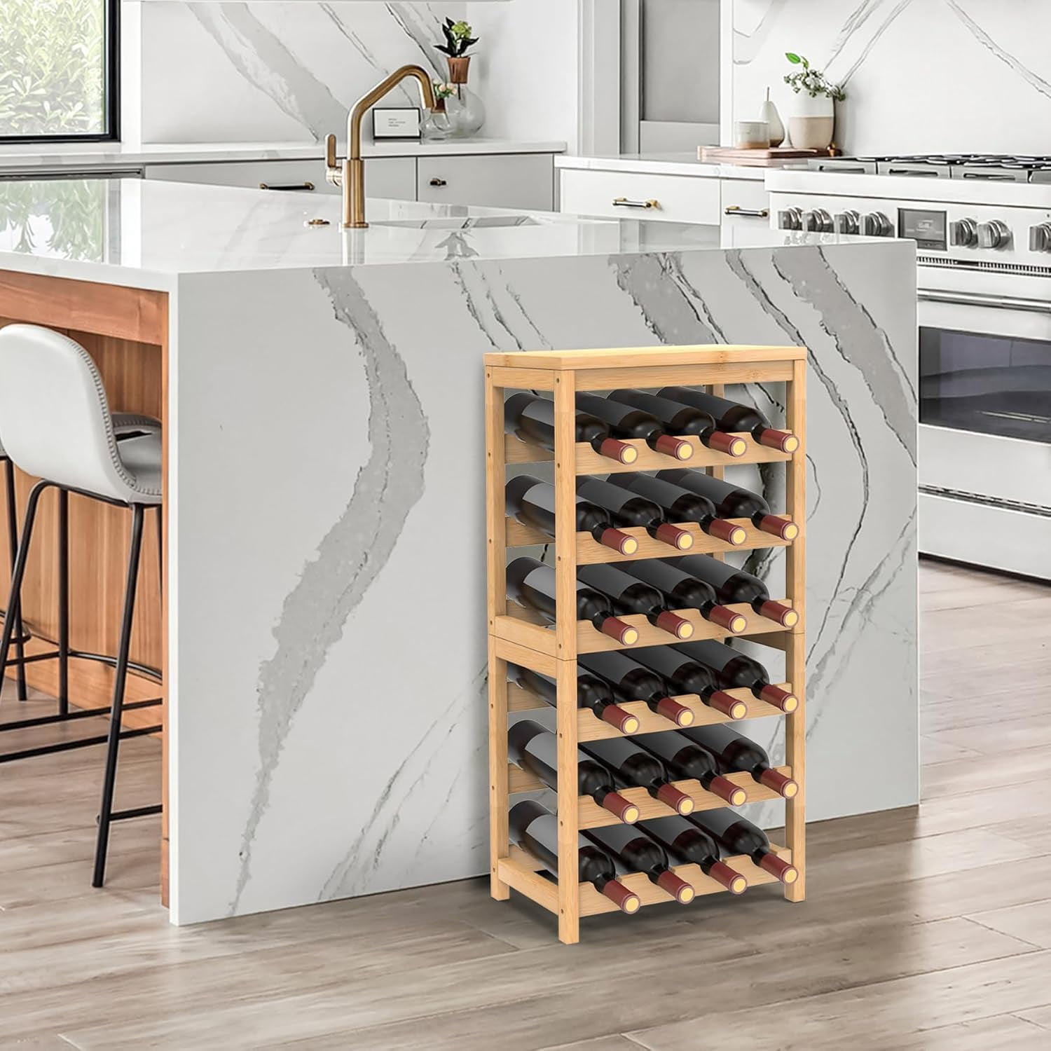 24-Bottle Wine Rack Freestanding Floor, 6 Tier Wine Display with Table ...