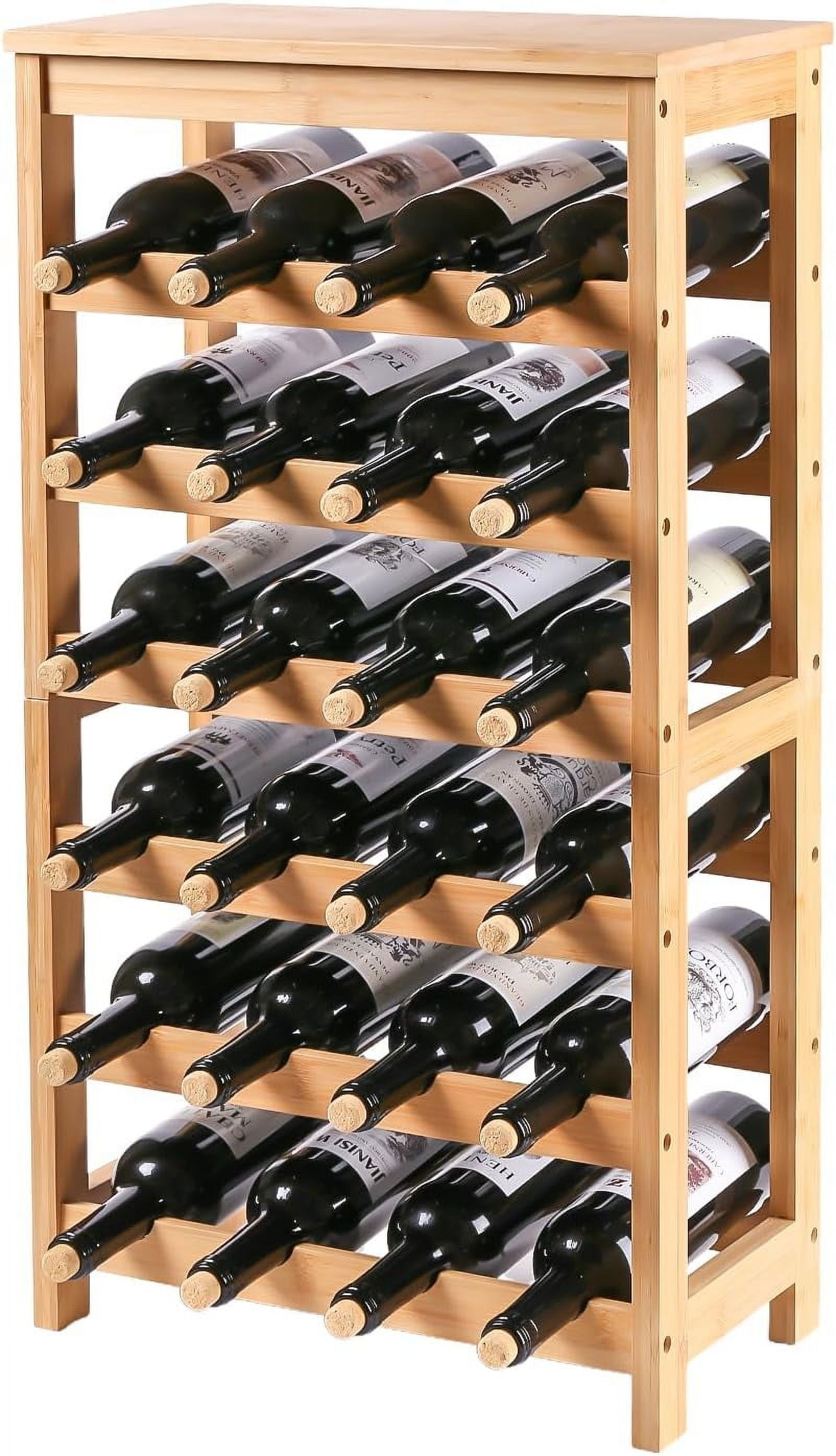 24 Bottles Wine Rack Freestanding Floor, Bamboo Wine Storage, Wooden ...