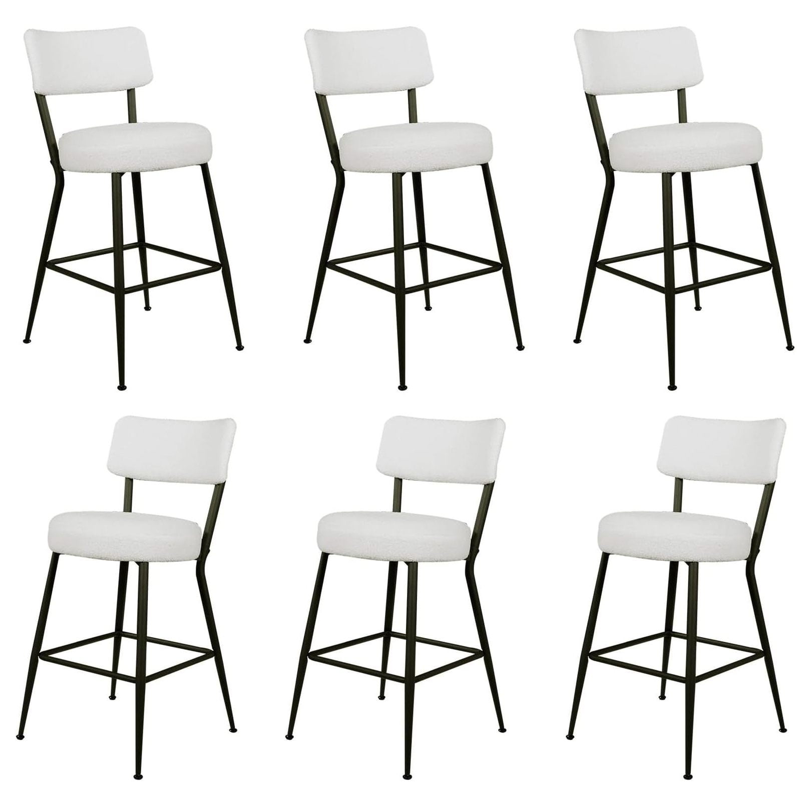 24” Boucle Bar Stools Set of 6, Counter Height Bar Stools with Back ...