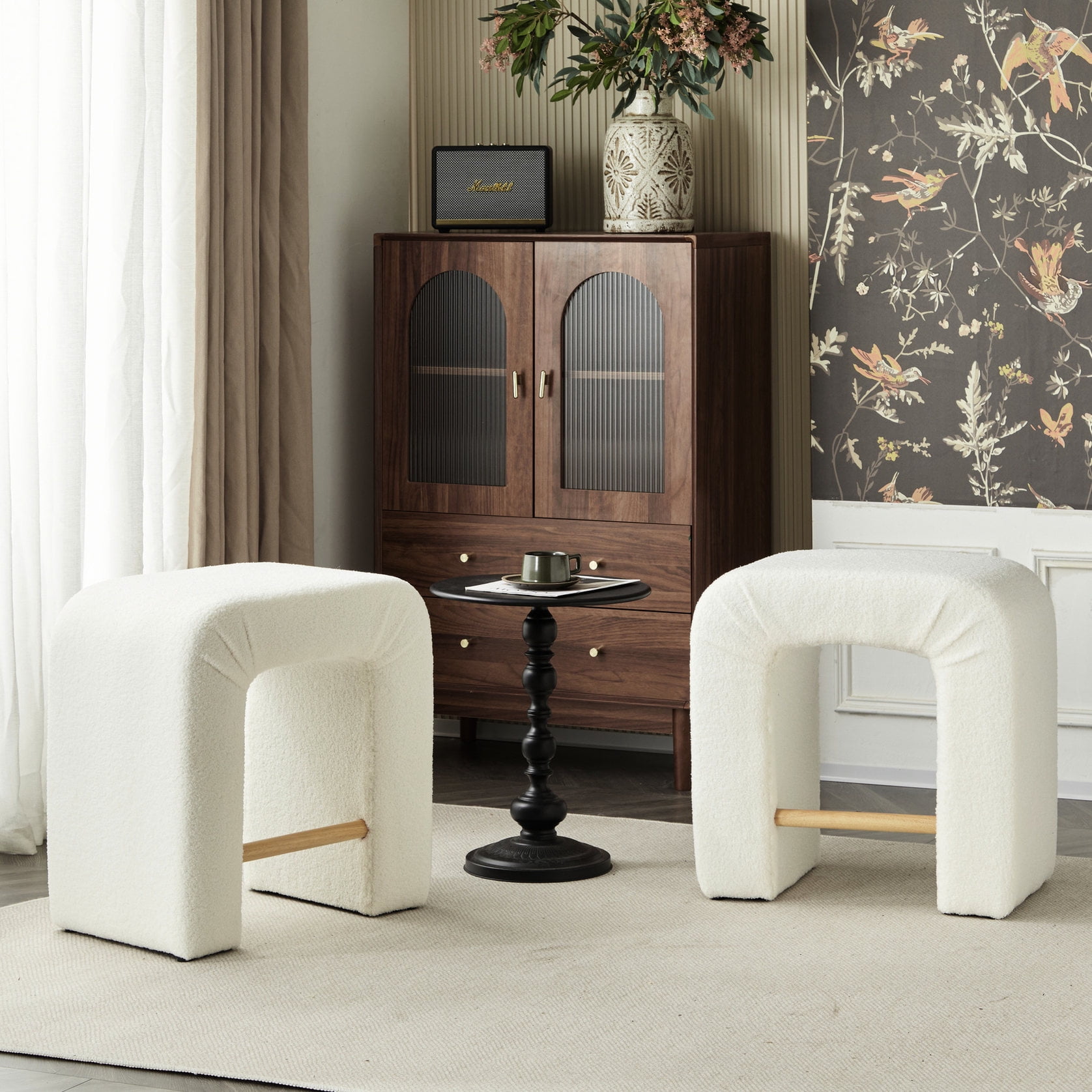 24'' Boucle Bar Stools with Wooden Frame / Stable and Comfortable ...
