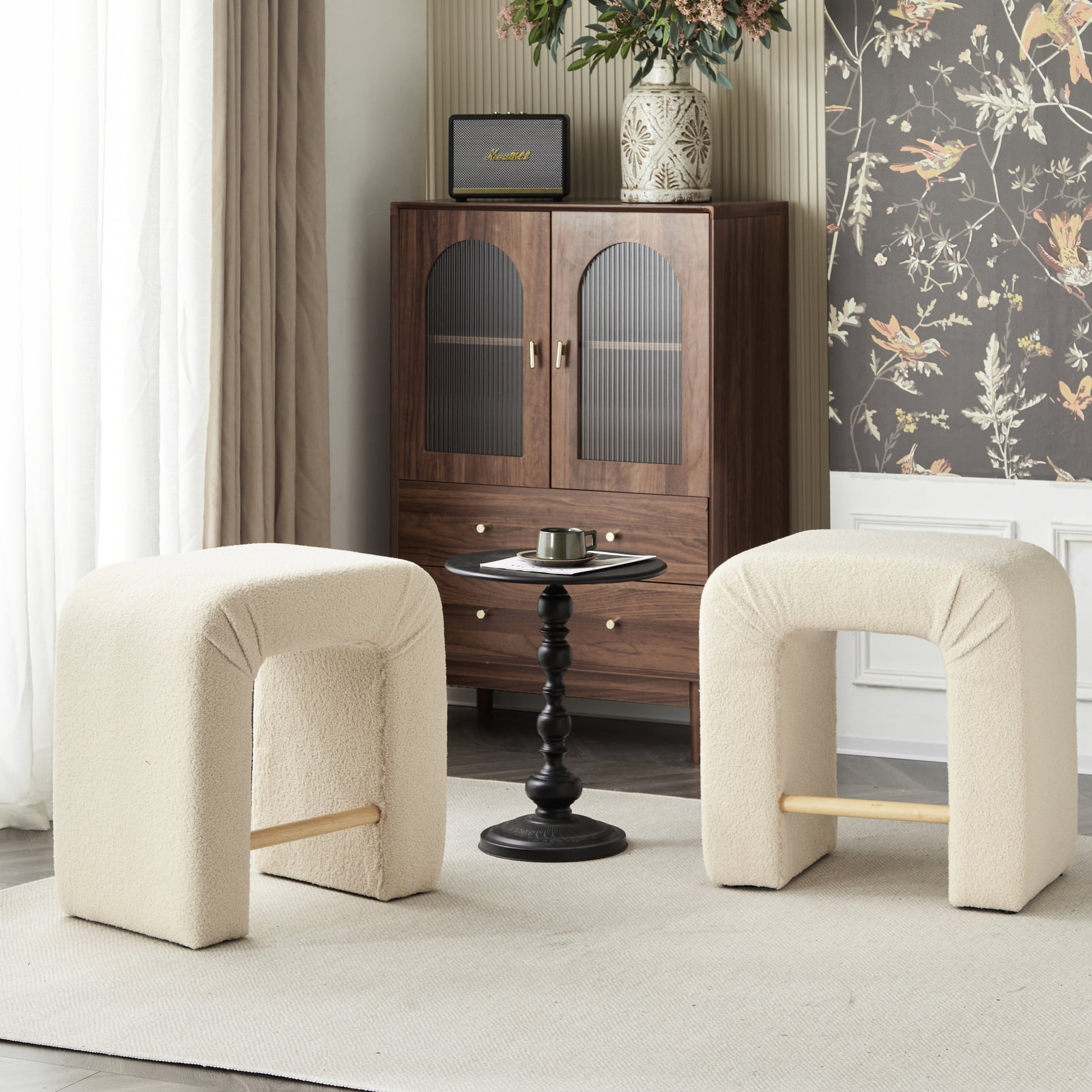 24'' Boucle Dining Chair Of 2 In Cream, Home Kitchen Island Seating ...