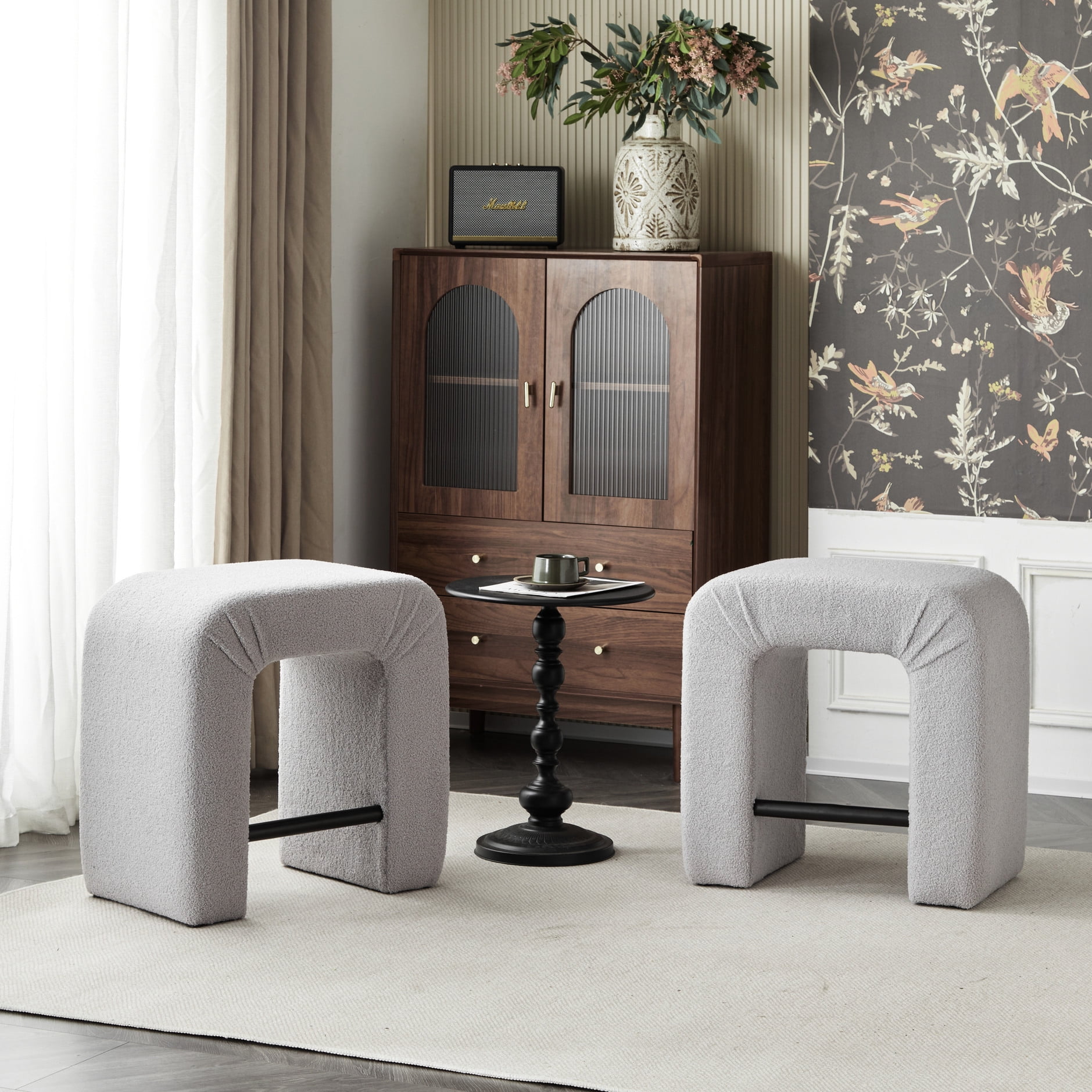 24'' Boucle Stools In Grey ( Of 2) - Modern Kitchen Island Chairs ...