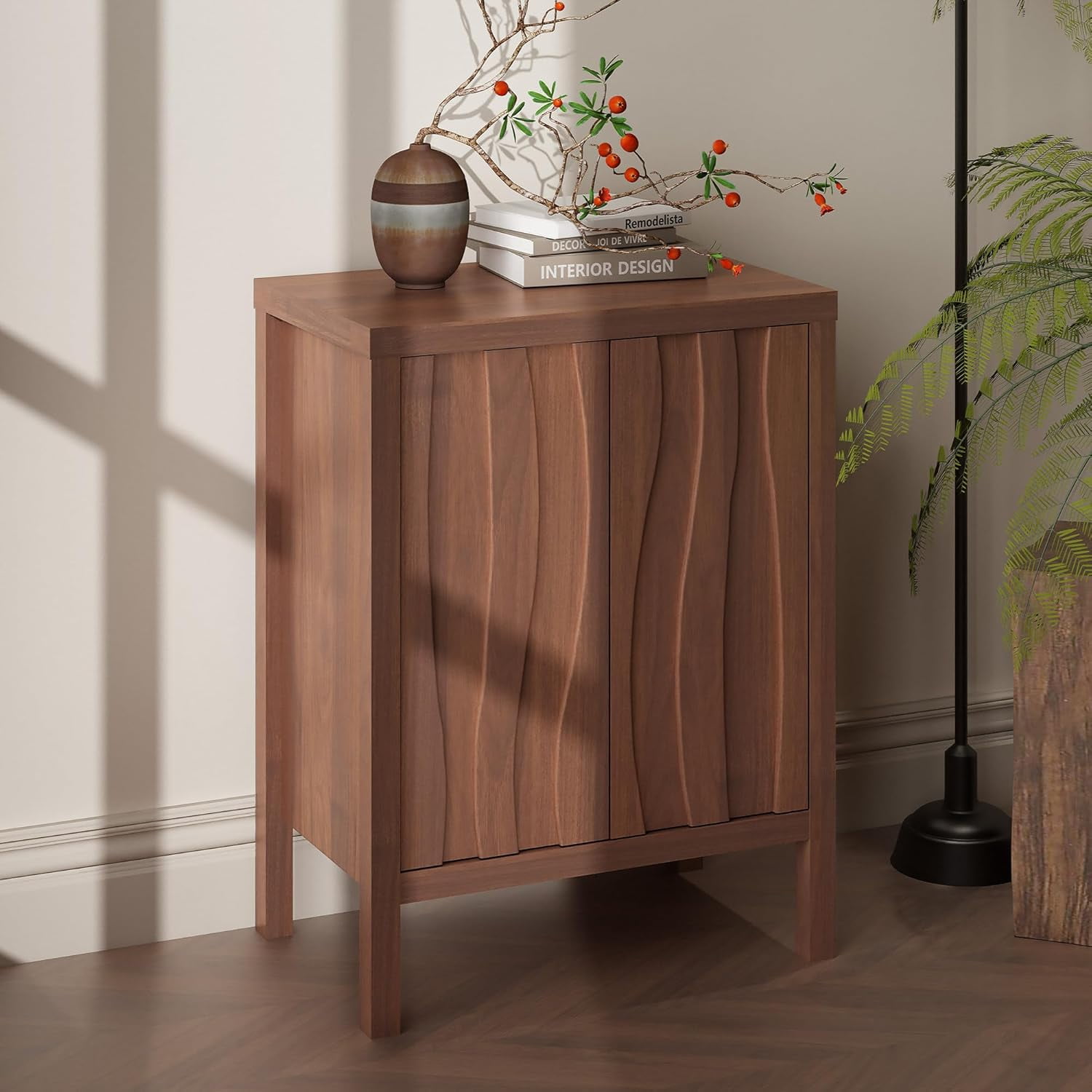 24" Buffet Cabinet Sideboard with Storage, Mid Century Fluted Sideboard ...