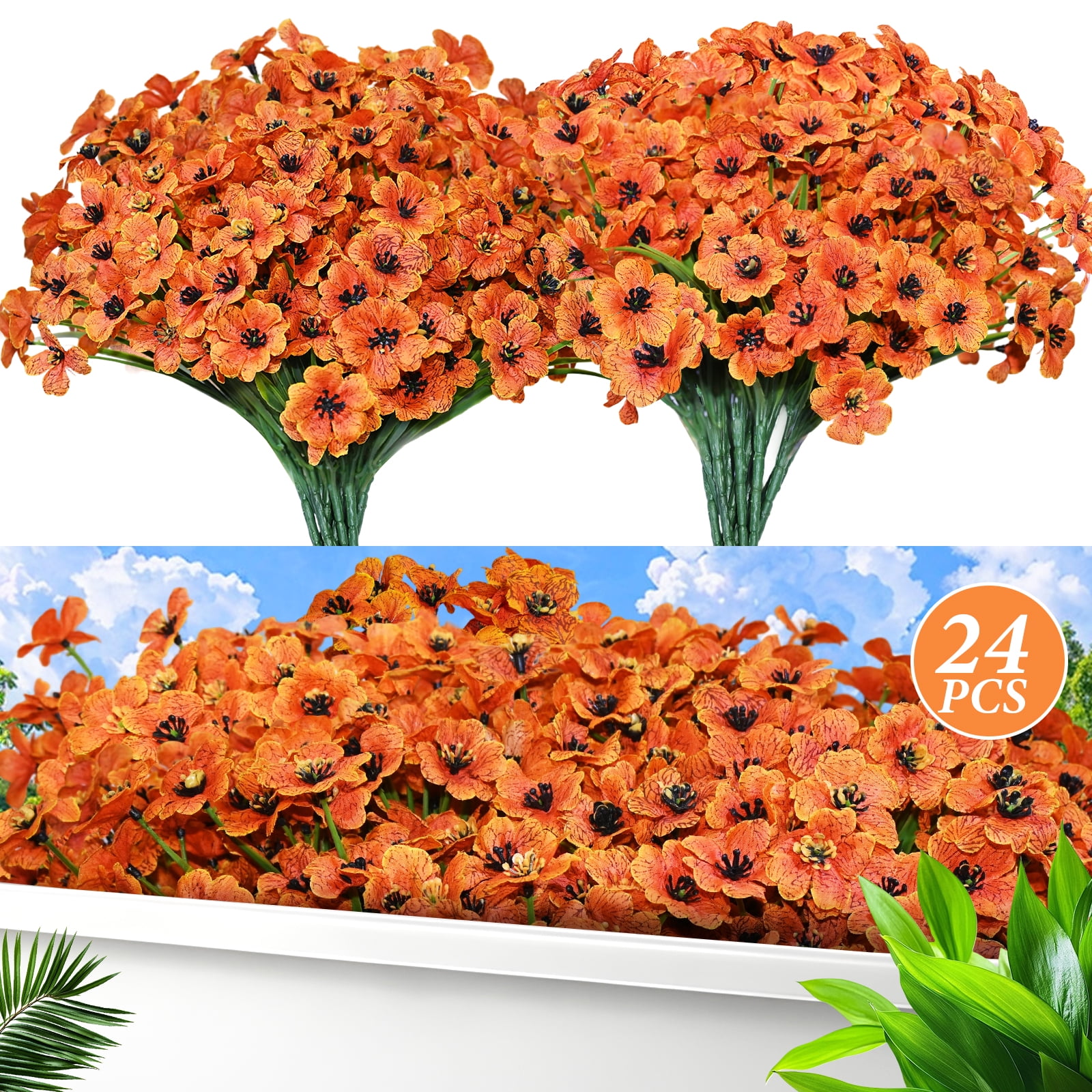 simeccom 24 Bundles Artificial Flowers Outdoor，Faux UV Resistant Fake ...