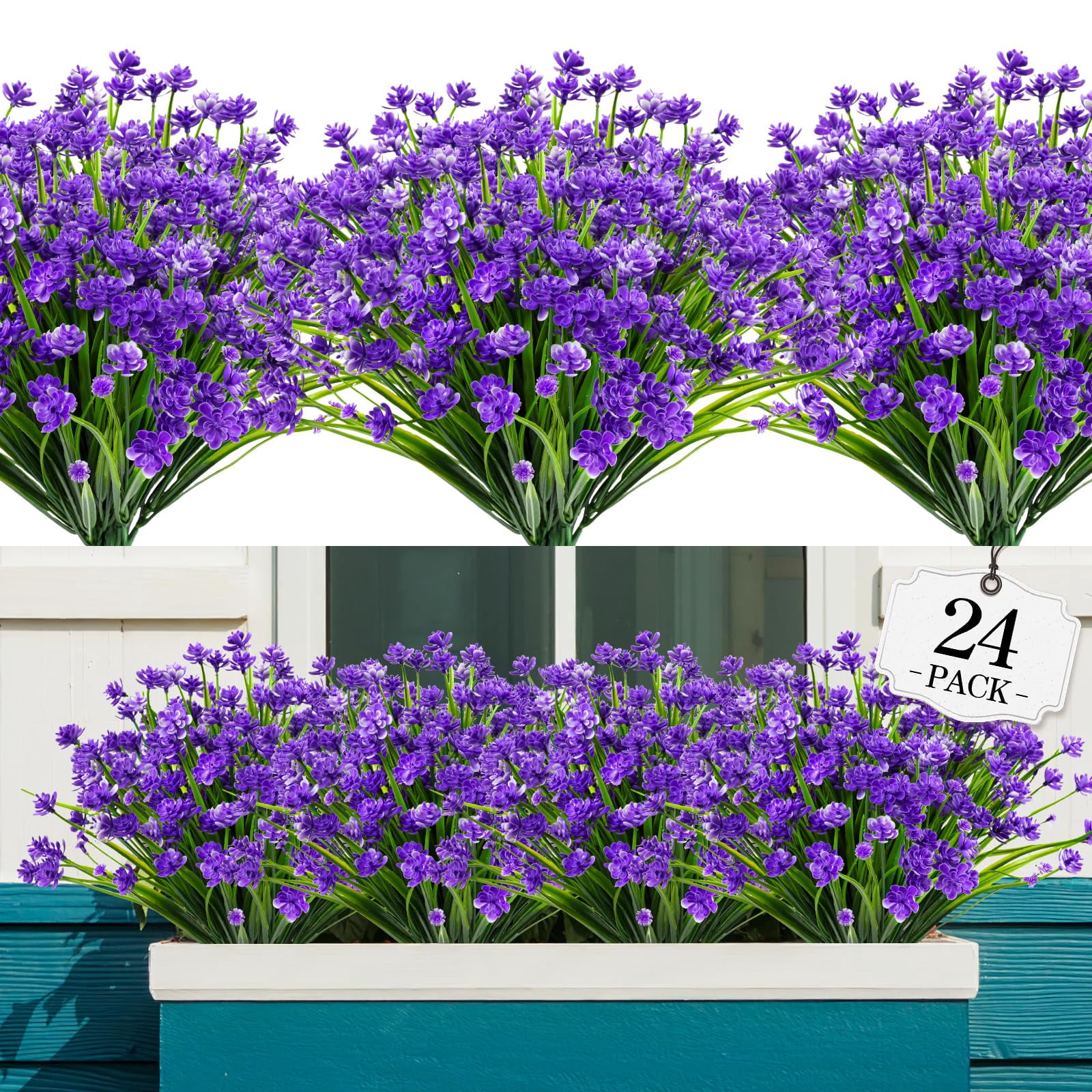 24 Bundles Artificial Flowers for Outdoor,No Fade Fake Plastic Flowers ...