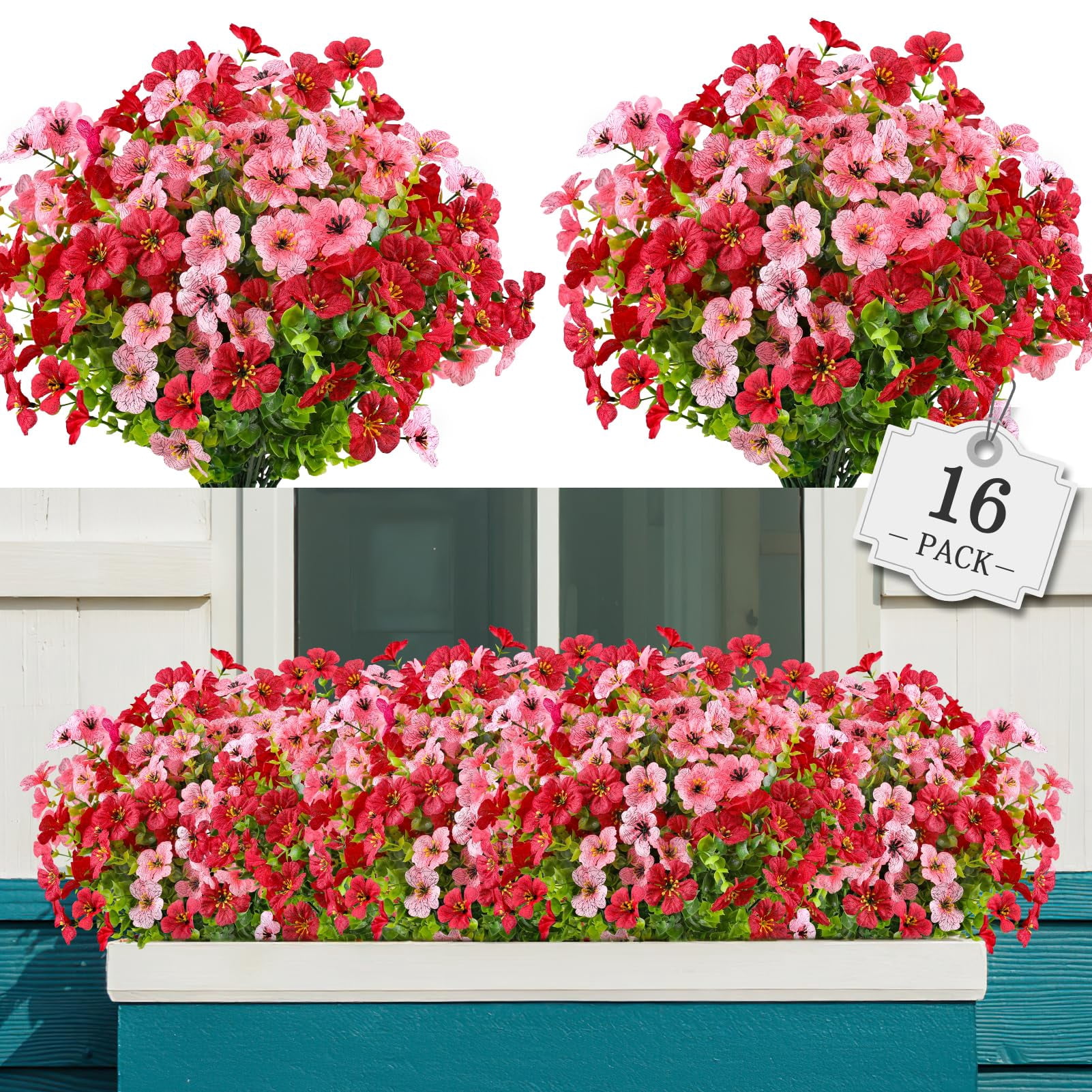 24 Bundles Artificial Flowers for Outdoor,No Fade Fake Plastic Flowers ...