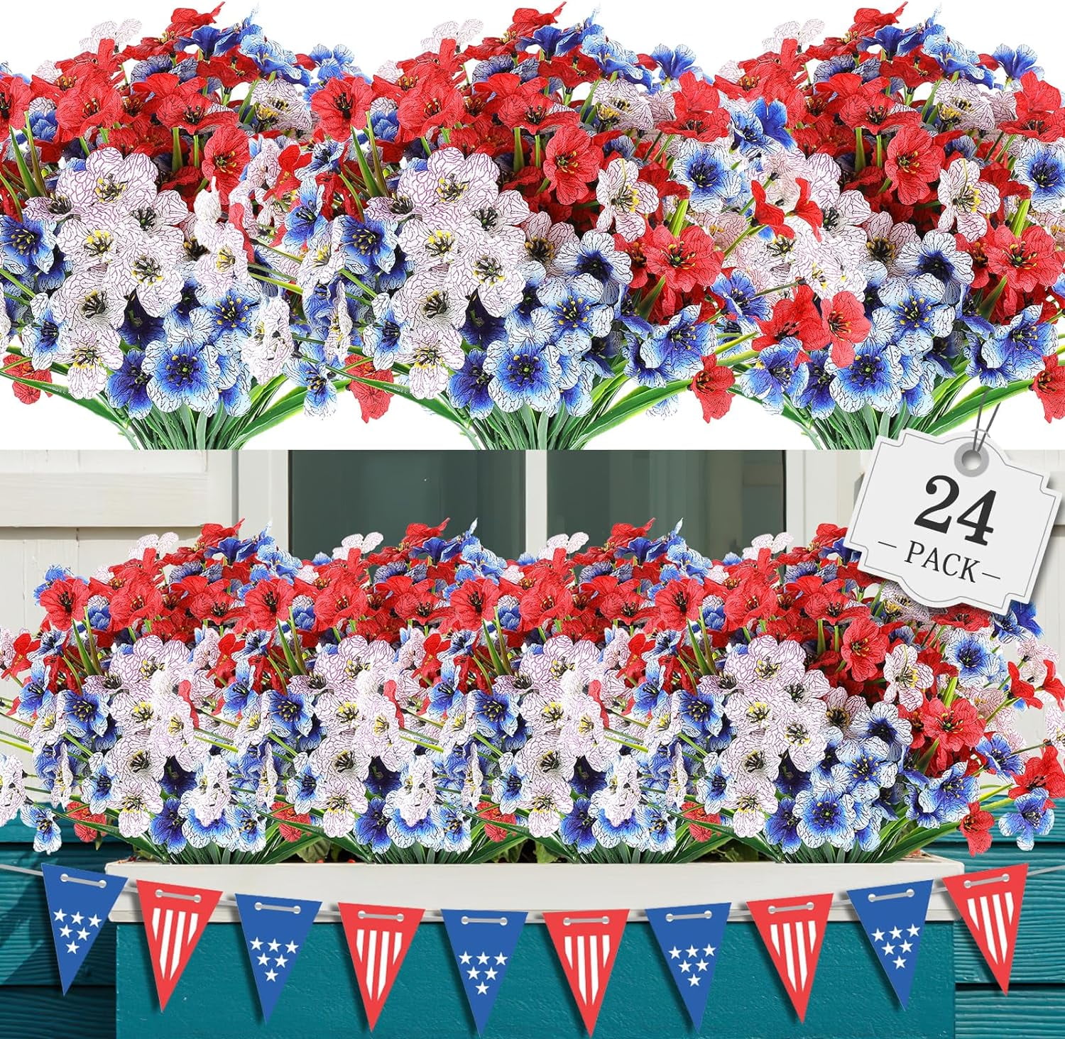 24 Bundles Artificial Flowers for Outdoor,No Fade Fake Plastic Flowers ...