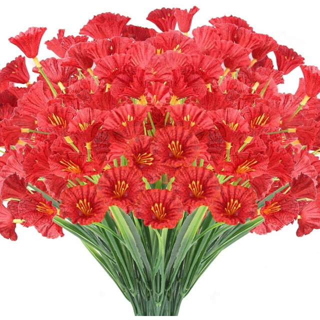 24 Bundles Artificial Flowers Outdoor UV Resistant Fake Flowers No Fade Faux Plastic Plants ...