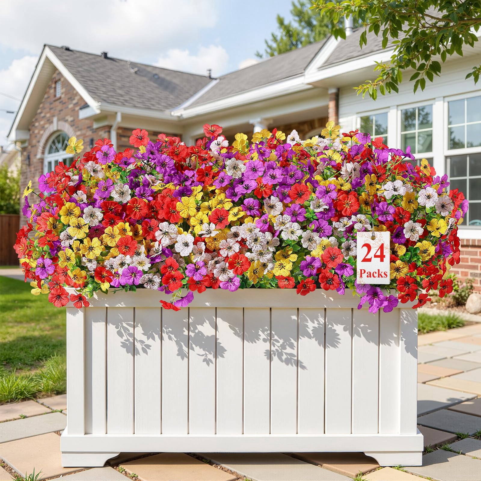 24 Bundles Artificial Flowers for Outdoors Decoration, UV Resistant ...