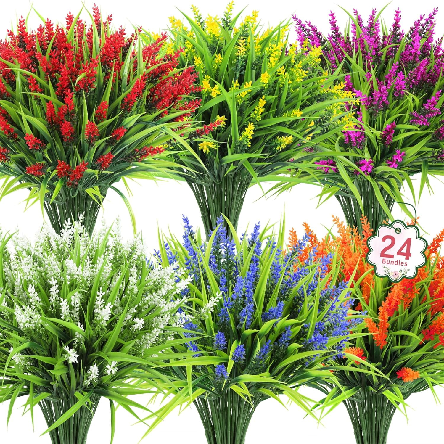 24 Bundles for Outdoors, Fake Lavender Flowers Monkey Grass Faux ...