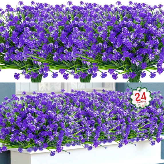 24 Bundles Artificial Flowers for Outdoors UV Resistant Fake Plastic ...