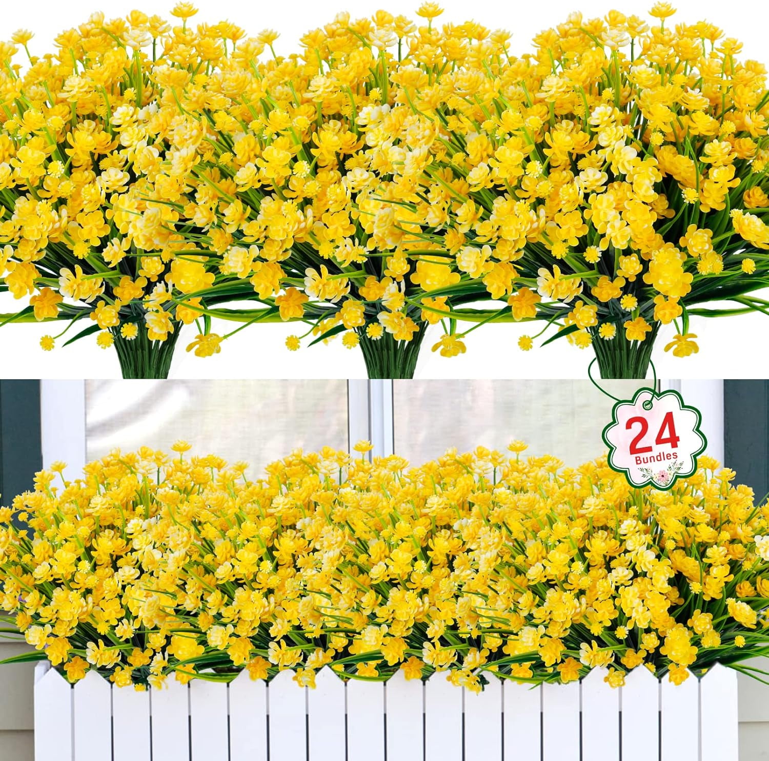 24 Bundles Artificial Flowers for Outdoors UV Resistant Fake Plastic ...