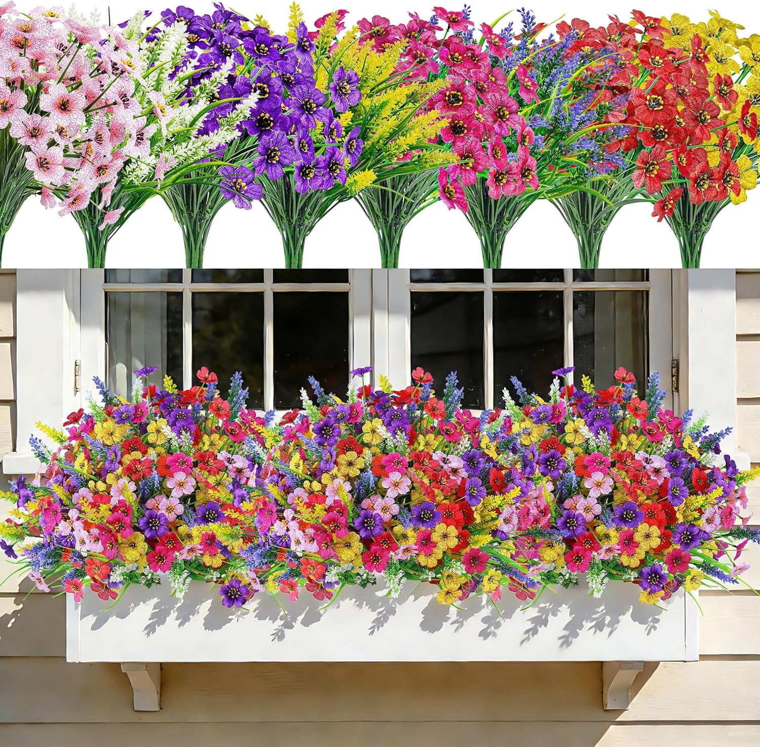24 Bundles Artificial Flowers for Outdoor Fake Spring Flowers Plants UV ...