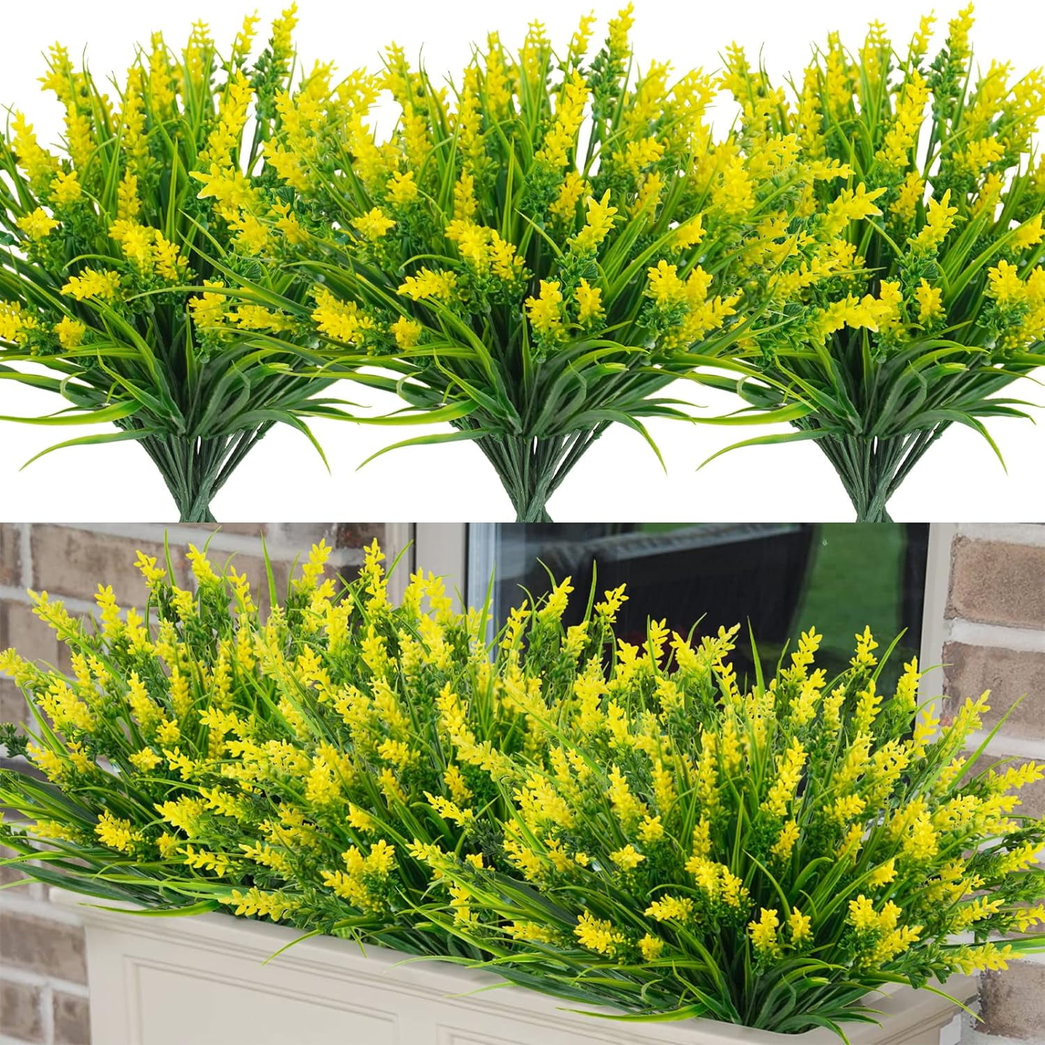 24 Bundles Artificial Grass Fake Plants, Outdoor Fake Monkey Grass Greenery UV Resistant Faux ...