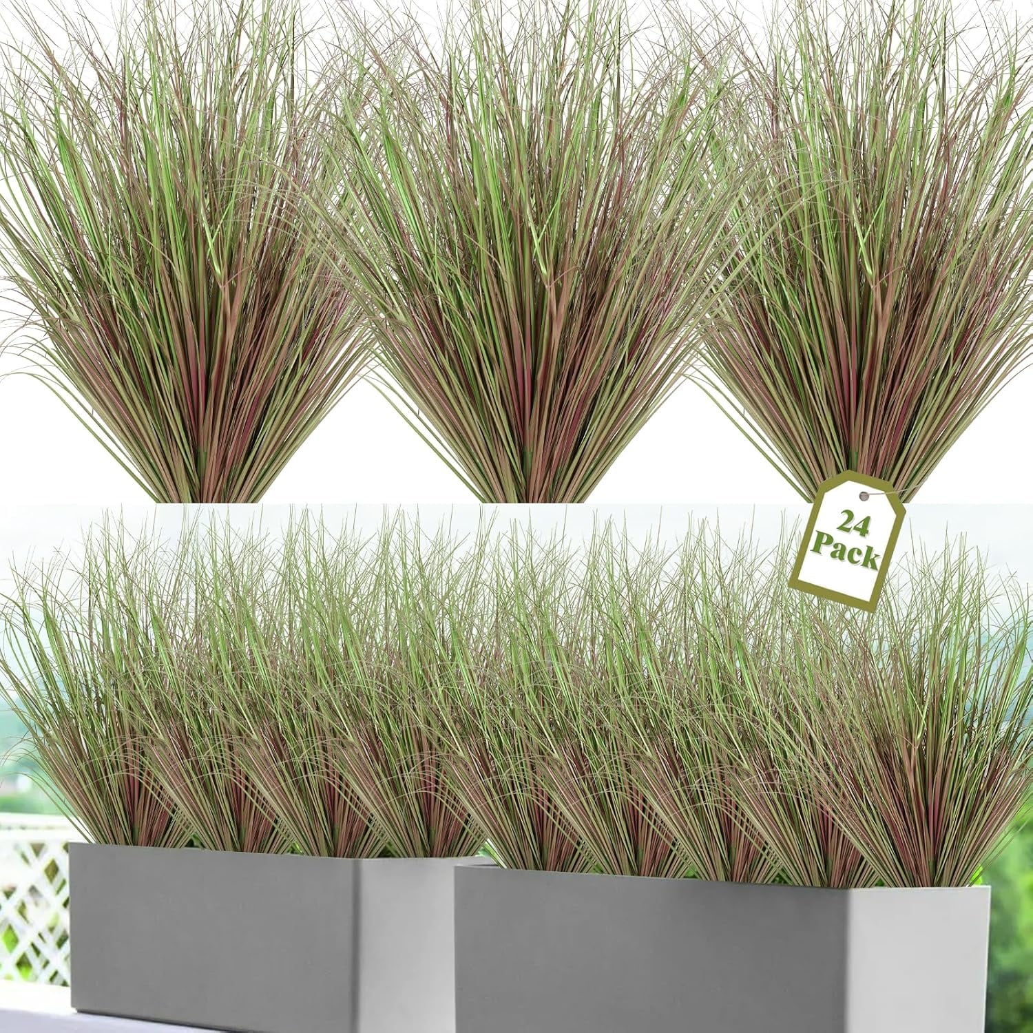 24 Bundles Artificial Grass Plants Outdoor 20 Inch Tall Fake Shrubs ...