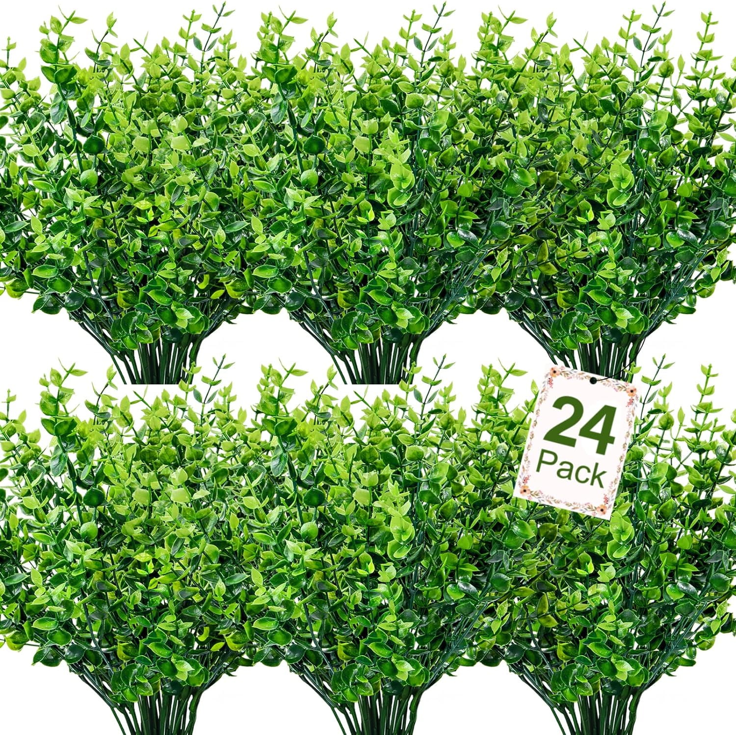 24 Bundles Artificial Greenery Stems Fake Plants Outdoor UV Resistant ...