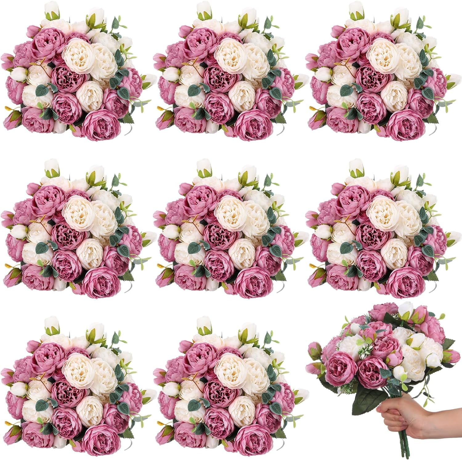 24 Bundles Artificial Peonies Flowers Wedding Faux Flowers Silk Peony ...