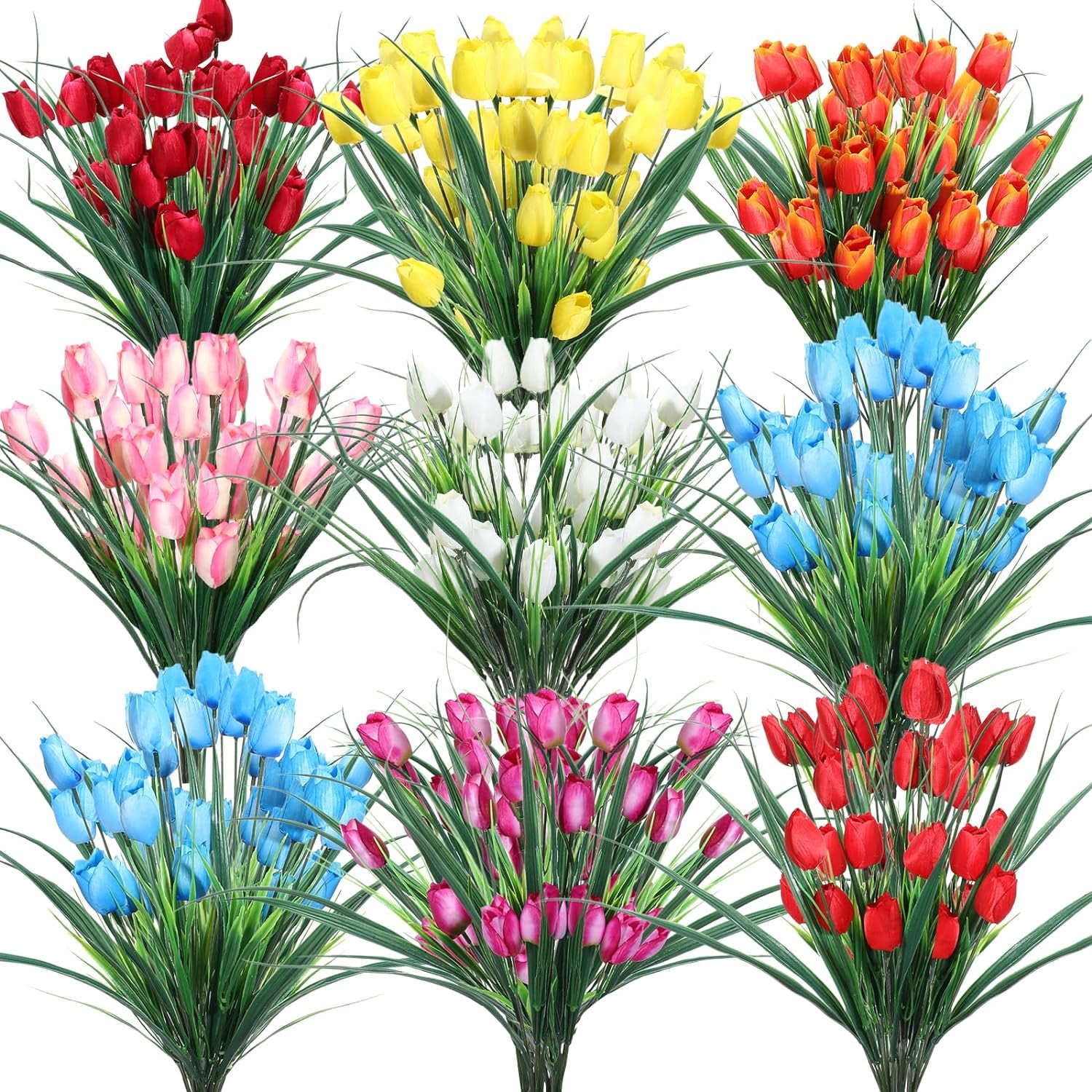 24 Bundles Artificial Tulips Fake Flowers UV Resistant Faux Realistic ...
