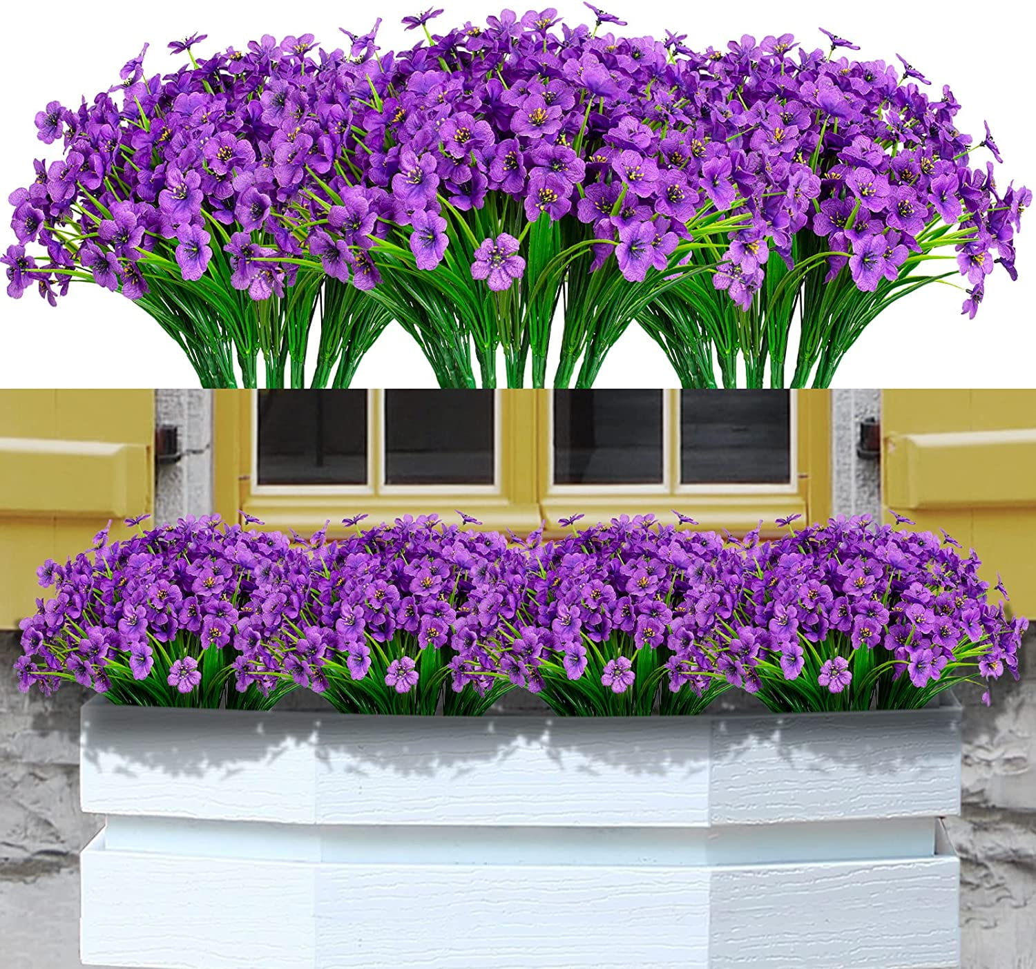 24 Bundles Artificial Violet Flowers Outdoors UV Resistant Fake Plastic ...