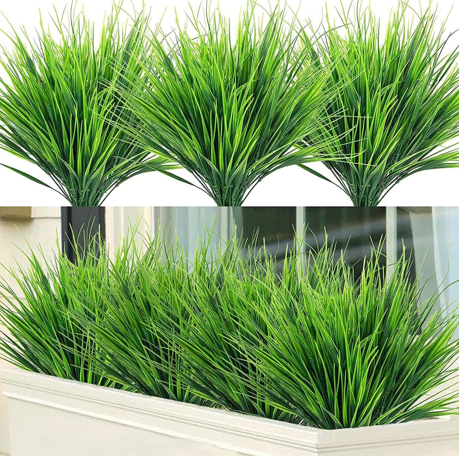 24 Bundles Artificial Wheat Grass Fake Plants Outdoor, UV Resistant ...
