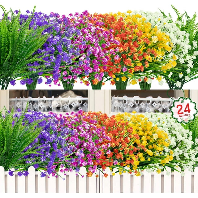 24 Bundles Colorful UV Resistant Outside Plants - Artificial Flowers ...