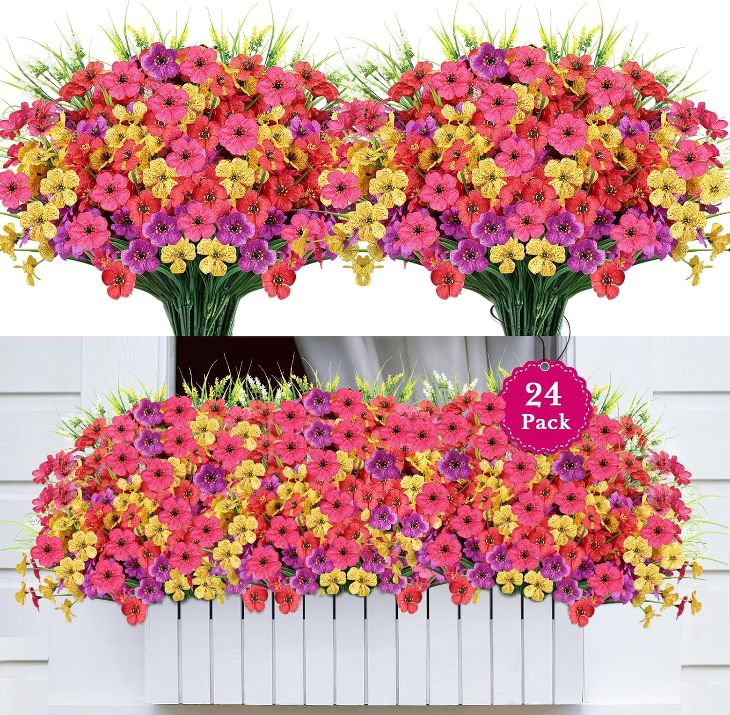 24 Bundles Realistic Fake Flowers for Outdoors, No Fade Faux Silk ...