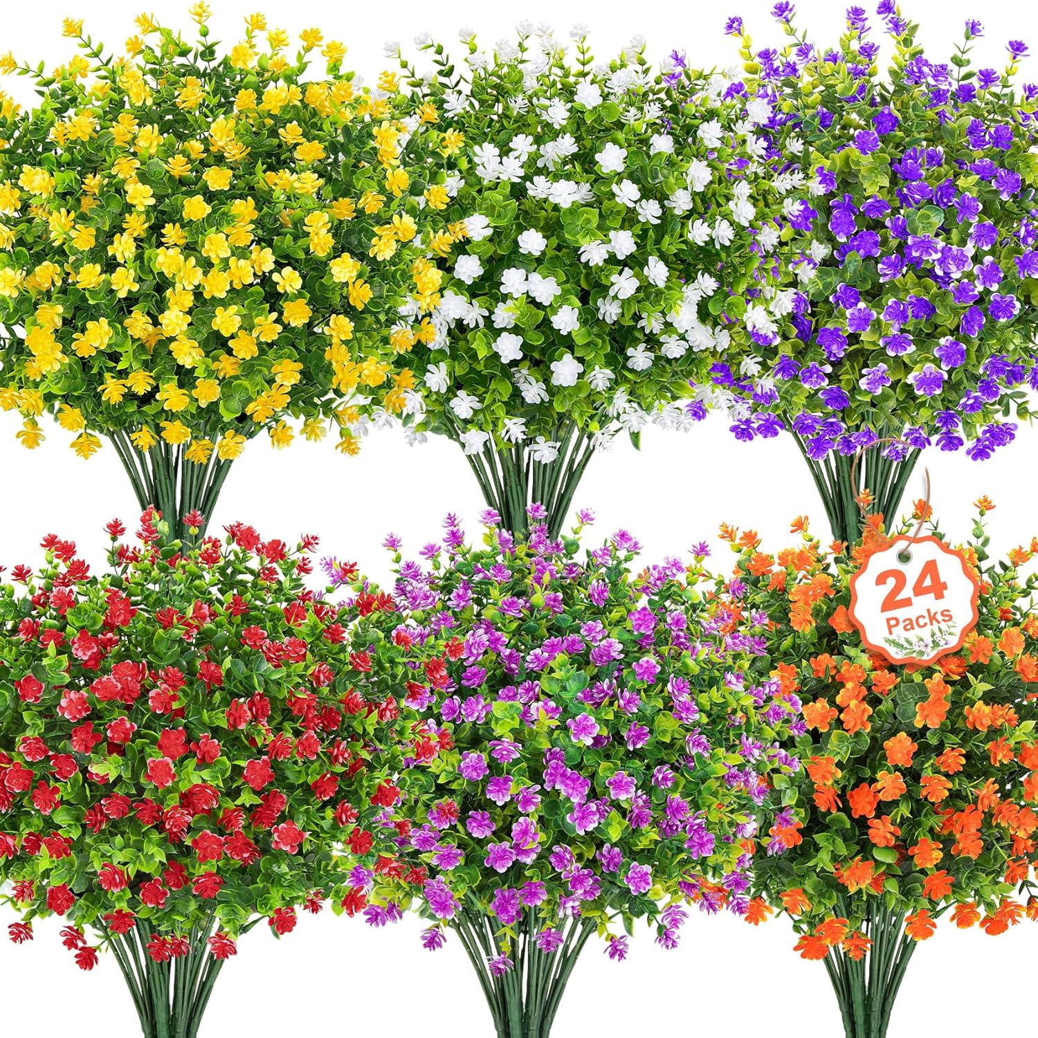 24 Bundles UV Resistant Artificial Faux Plastic Flowers Greenery Shrubs ...