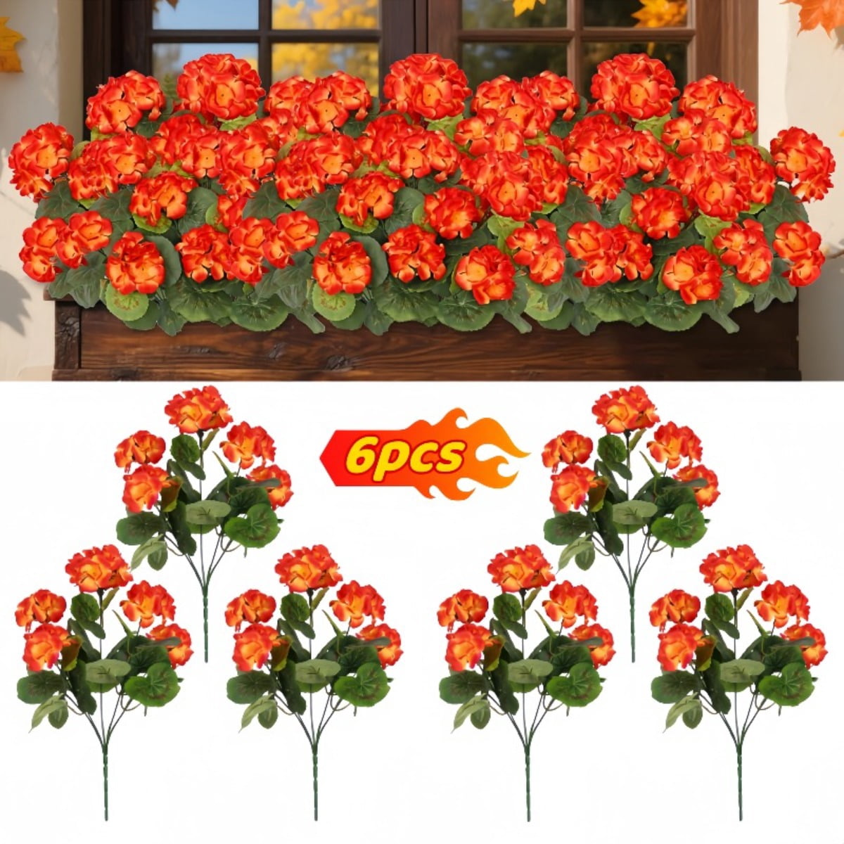 24 Bundles UV Resistant Artificial Geraniums, Realistic Fake Flowers ...