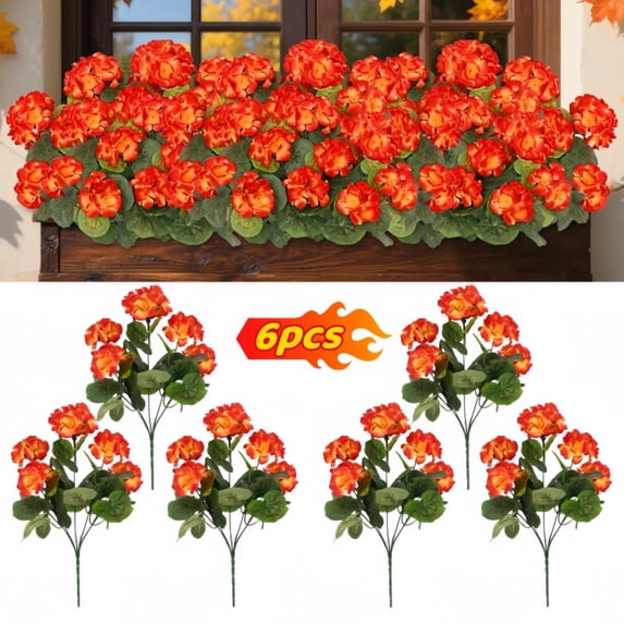 24 Bundles UV Resistant Artificial Geraniums, Realistic Fake Flowers ...