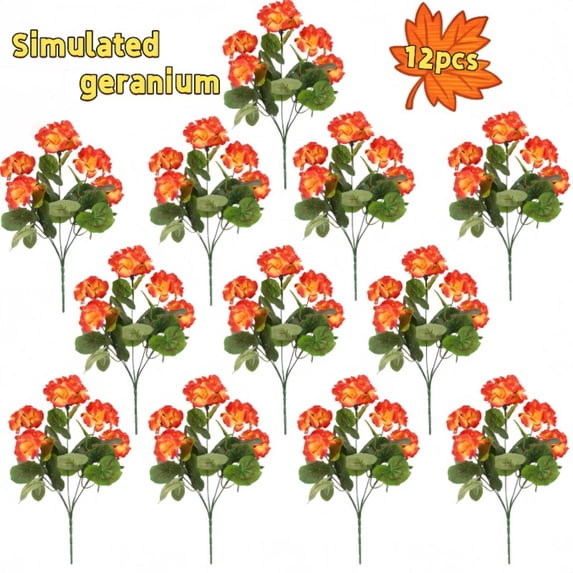 24 Bundles UV Resistant Artificial Geraniums, Realistic Fake Flowers ...