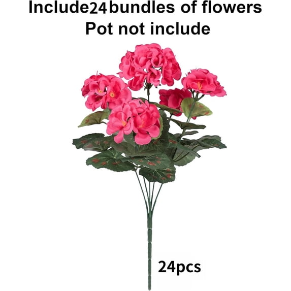 24 Bundles UV Resistant Artificial Geraniums, Realistic Fake Flowers ...