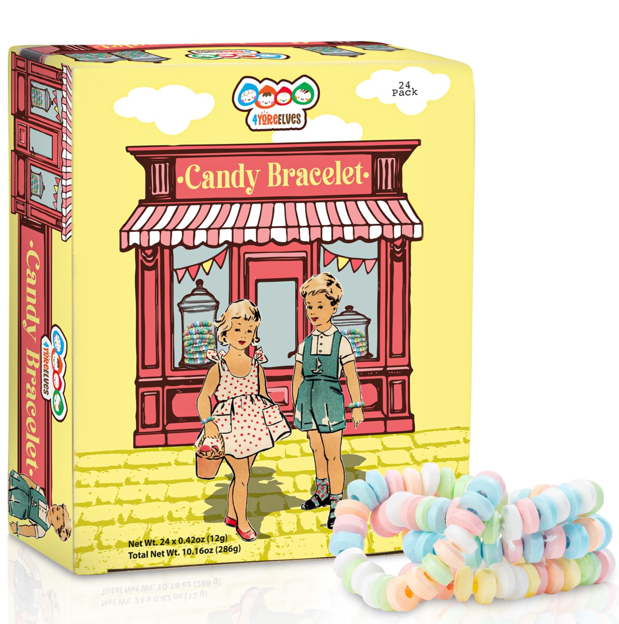 24 Candy Bracelets Individually Wrapped, Stretchable Vintage Candy Jewelry for Kids, The Perfect ...