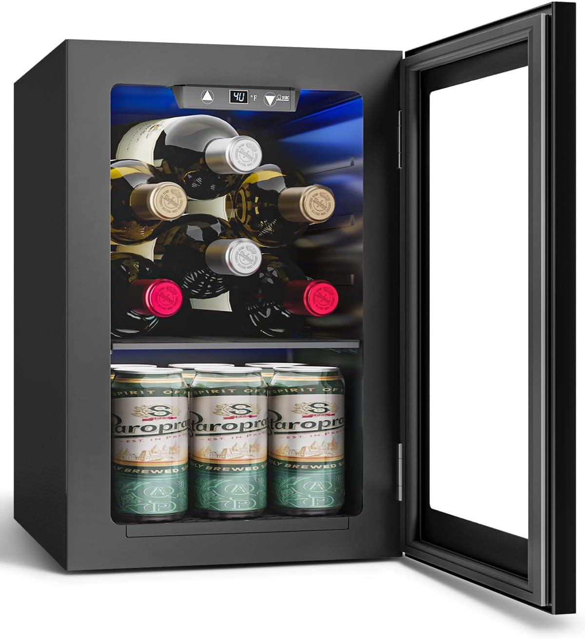 24 Cans Beverage Refrigerator Cooler - Mini Fridge with Glass Door ...