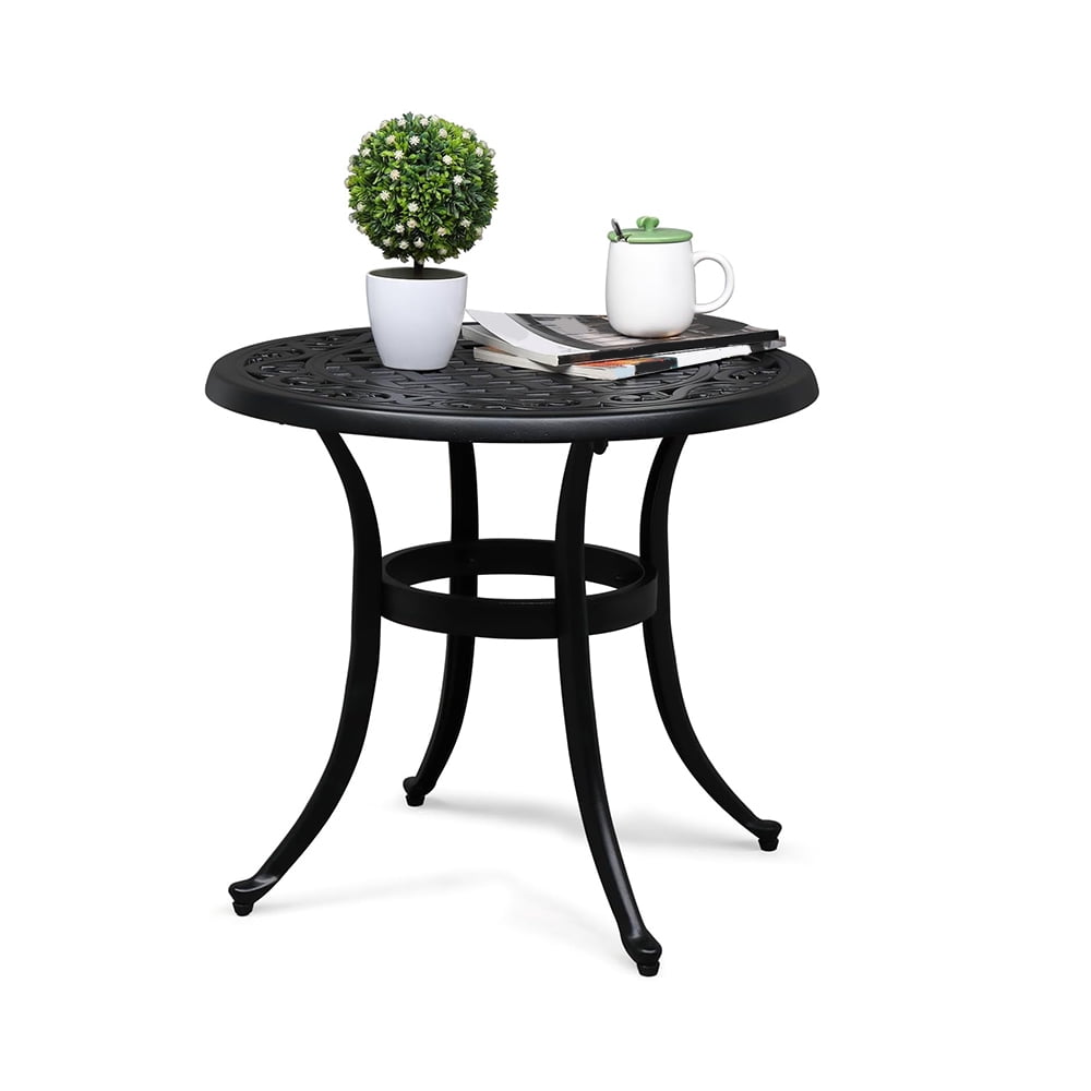 24” Cast Aluminum Outdoor Side Table, Round Patio Coffee Table, Porch ...