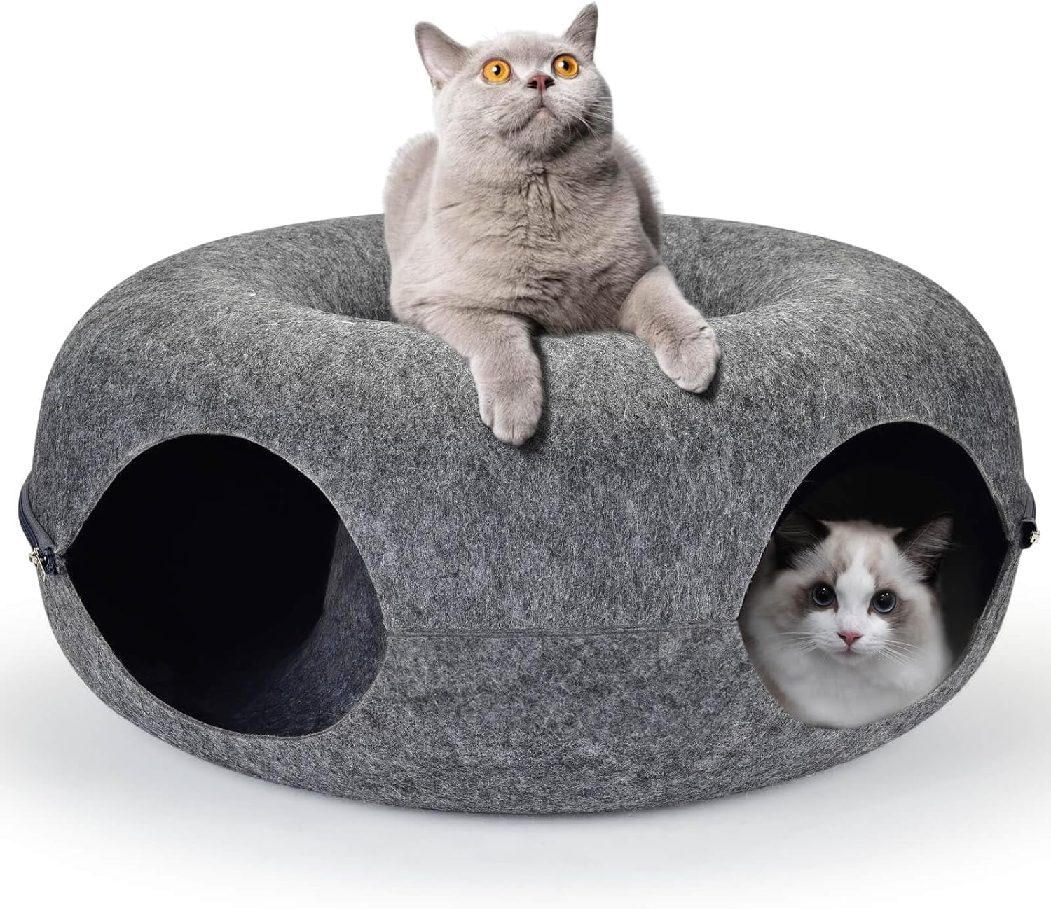 24" Cat Tunnel Bed, Peekaboo Cat Cave for Indoor Cats, Round Cat House ...
