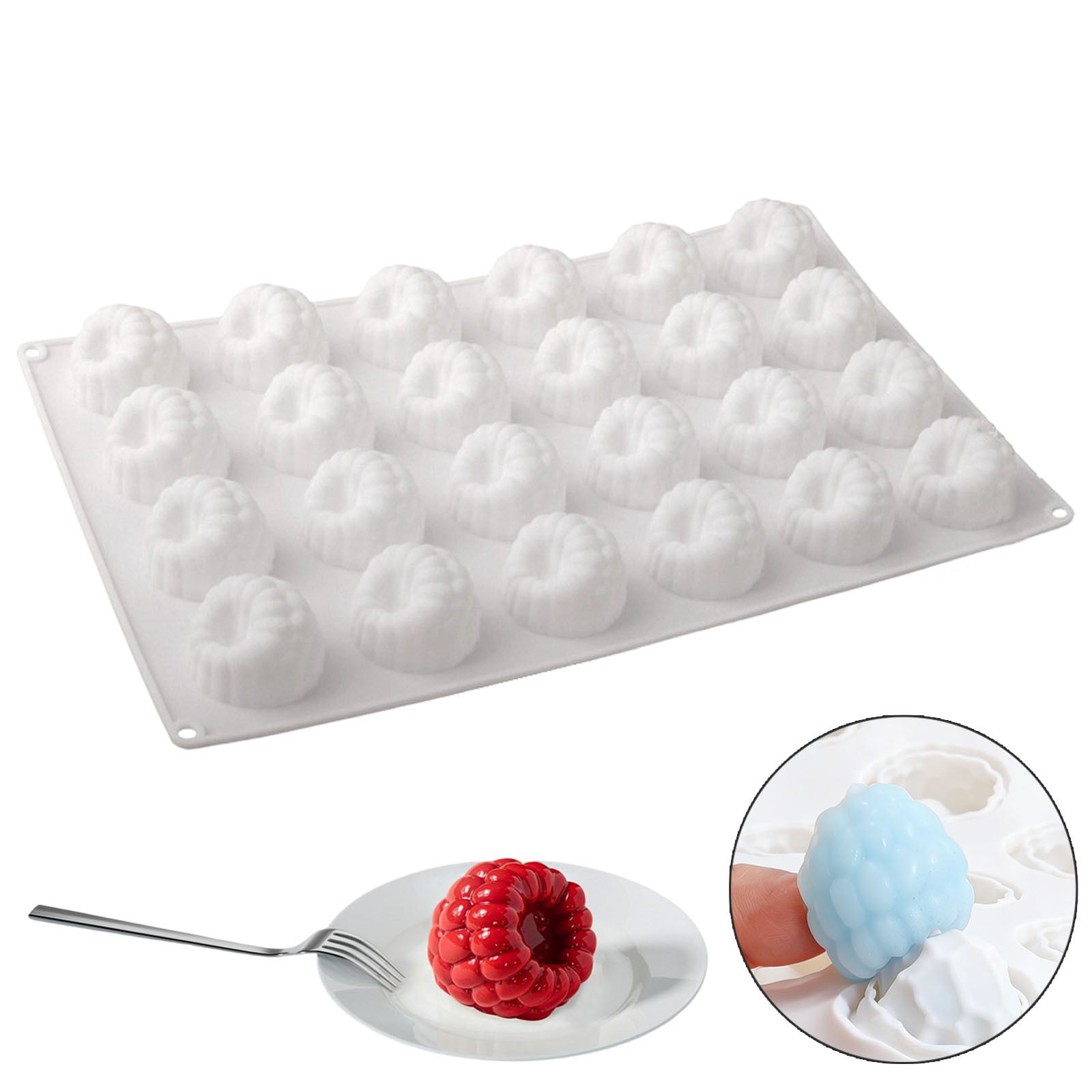 24-Cavity Raspberry Silicone Mold – Food-Grade 3D Berry Cake Mold for ...