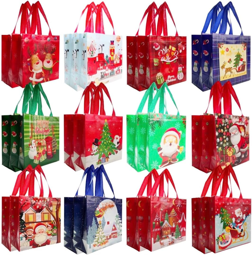 24 Christmas Bags Wrap with Handles - Tote Bags , Xmas Gifts Wrapping ...