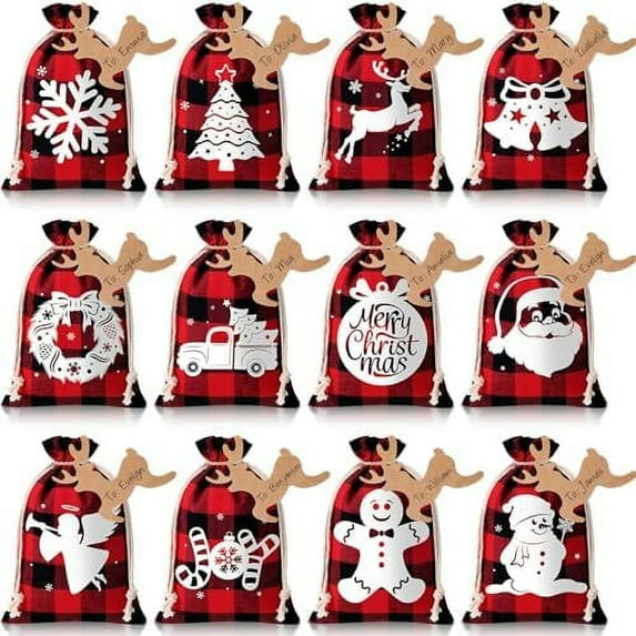 24 Christmas Burlap Gift Bags Christmas Gift Sacks with Drawstrings ...